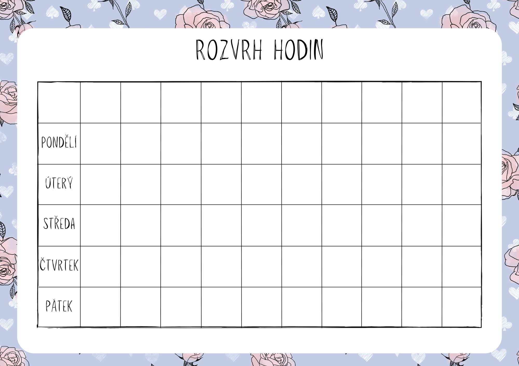 Rozvrh hodin k tisku - Český jazyk | UčiteléUčitelům.cz